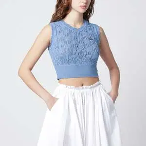 VIVIENNE WESTWOOD Cotton Crochet Orb Logo Top - Blue