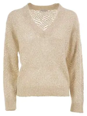 BRUNELLO CUCINELLI Brunello Cucinelli Women Openwork Mohair Sweater With Sequins