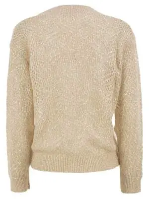 Brunello Cucinelli Openwork Sequined Mohair Sweater - Cream