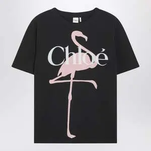Chloé Logo And Flamingo Print T-shirt - Black