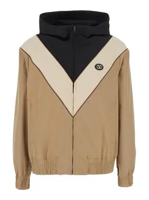 Valentino Garavani Beige Jacket With Vlogo Patch On The Front In Tech Fabric For - Multicolor
