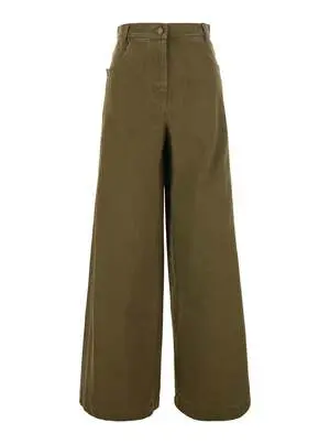 Max Mara Alaro' Green Jeans With Patch Pockets On The Back And Wide Leg In Denim For - Multicolor