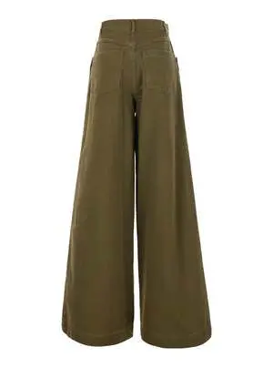 Max Mara Alaro' Green Jeans With Patch Pockets On The Back And Wide Leg In Denim For - Multicolor