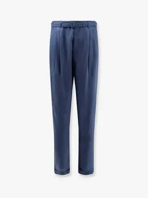 Saint Laurent Silk Trousers With Belt - Multicolor