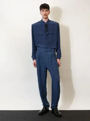 Saint Laurent Silk Trousers With Belt - Multicolor
