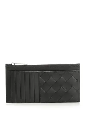 Bottega Veneta Long Braided Card Holder With Zip - Black