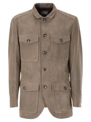 Brunello Cucinelli Suede Leather Safari Jacket With Patch Pockets