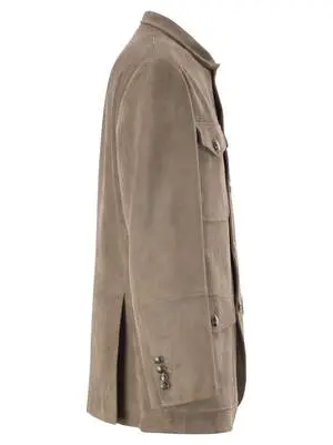 Brunello Cucinelli Suede Leather Safari Jacket With Patch Pockets
