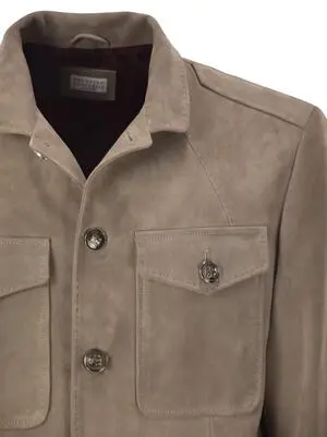 Brunello Cucinelli Suede Leather Safari Jacket With Patch Pockets