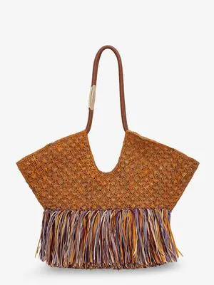Zimmermann Golden Time Rafia Shoulder Bag With Fringe - Multicolor