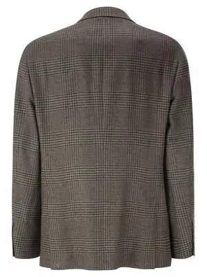 Brunello Cucinelli Prince Of Wales Wool And Cashmere Blazer With Tailored Construction - Gray
