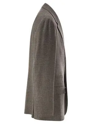 Brunello Cucinelli Prince Of Wales Wool And Cashmere Blazer With Tailored Construction - Gray
