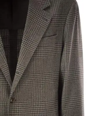 Brunello Cucinelli Prince Of Wales Wool And Cashmere Blazer With Tailored Construction - Gray