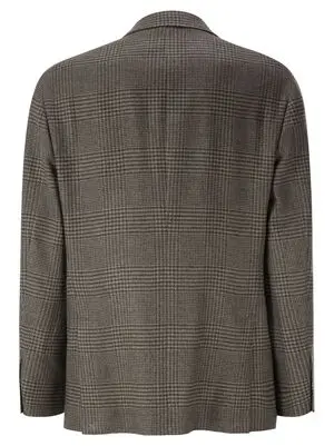 Brunello Cucinelli Prince Of Wales Wool And Cashmere Blazer With Tailored Construction - Gray