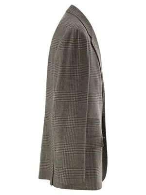 Brunello Cucinelli Prince Of Wales Wool And Cashmere Blazer With Tailored Construction - Gray