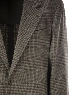 Brunello Cucinelli Prince Of Wales Wool And Cashmere Blazer With Tailored Construction - Gray