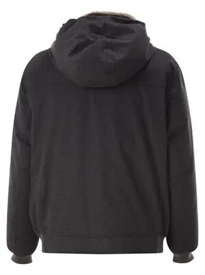 Brunello Cucinelli Membranated Wool Flannel Down Jacket With Shearling-lined Collar