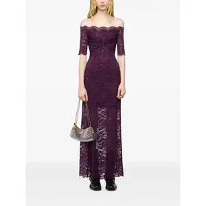 Rabanne Floral Lace Evening Dress - Purple