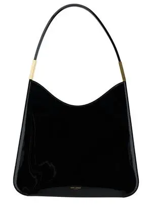 Saint Laurent Sadie' Black Hobo Bag With Signature In Patent Leather - Multicolor