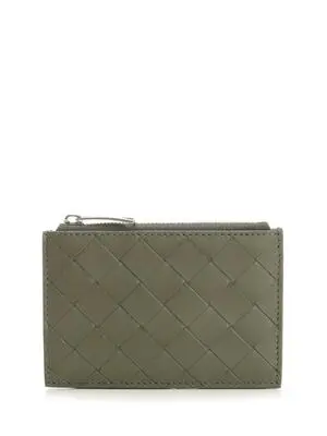 Bottega Veneta Woven Card Holder With Zip - Green
