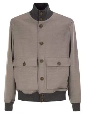 Brunello Cucinelli Virgin Wool Bomber Jacket With Cashmere Knit Details