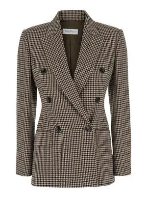 Max Mara Eccelso' Double-breasted Jacket With Peak Revers And All-over Houndstooth Motif In Wool Blend For - Multicolor