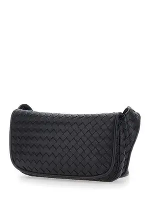 Bottega Veneta Veneto' Black Shoulder Bag With Woven Motif On The Front And Adjustable Leather Strap For