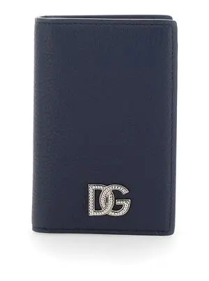 Dolce & Gabbana Blue Cardholder With Logo Plate On The Front In Grained Leather For - Multicolor