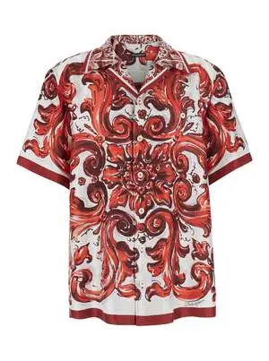 Dolce & Gabbana Bowling Shirt With Cuban Collar And All-over Maiolica Print In Silk For - Multicolor