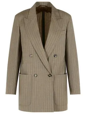 Max Mara Oversize Blazer In Hazelnut Pinstriped Wool Tela - Cream