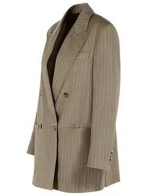 Max Mara Oversize Pinstriped Wool Blazer - Cream
