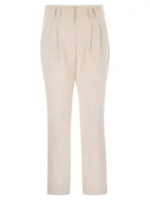 Brunello Cucinelli Brunello Cucinelli Women Stretch Viscose-Wool Twill Equestrian Trousers With Jewellery Cream