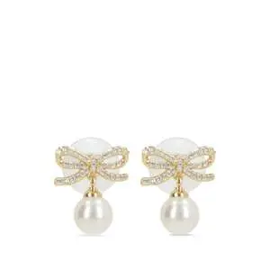 SELF-PORTRAIT Crystal Bow Earrings - Gold