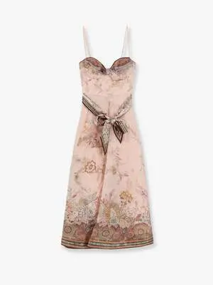 Zimmermann Alchemy Silk And Linen Blend Midi Dress With All-over Floral Print - Multicolor