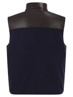 Brunello Cucinelli Wool Padded Gilet With Leather Trims And Shearling Collar - Multicolor