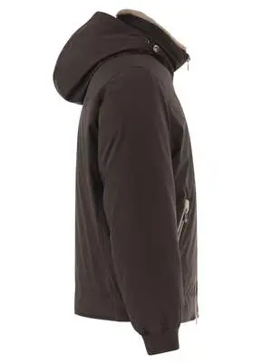 Brunello Cucinelli Padded Hooded Bomber Jacket With Shearling Details