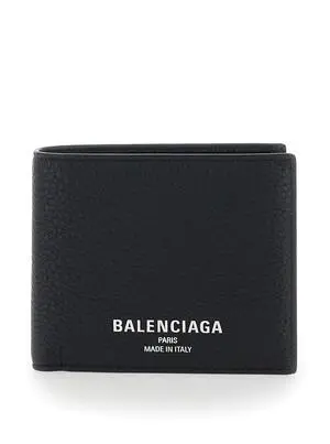 Balenciaga Balenciaga Men Black Leather Logo Lettering Bifold Wallet For Men Multicolor