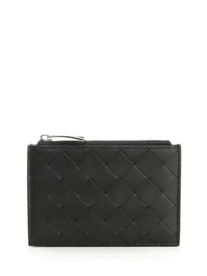 Bottega Veneta Woven Card Holder With Zip - Black