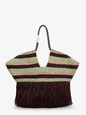 Zimmermann Golden Time Rafia Shoulder Bag With Fringe - Multicolor