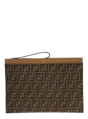 Fendi Flat Pouch With Jacquard Motif In Brown Cotton Blend For - Multicolor
