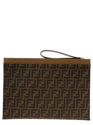 Fendi Ff Jacquard Motif Cotton Blend Flat Pouch - Multicolor