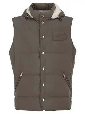 Brunello Cucinelli Brunello Cucinelli Men Padded Hooded Gilet In Technical Fabric Multicolor