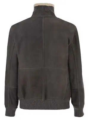 Brunello Cucinelli Shearling Aviator Jacket With Cashmere Knit Details