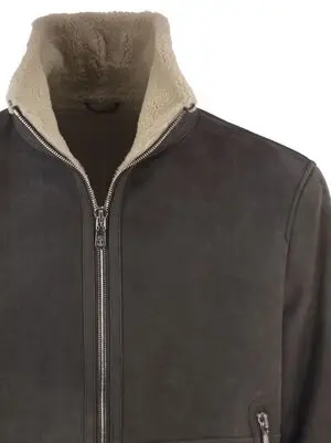 Brunello Cucinelli Shearling Aviator Jacket With Cashmere Knit Details