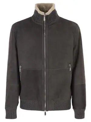 Brunello Cucinelli Shearling Aviator Jacket With Cashmere Knit Details - Multicolor