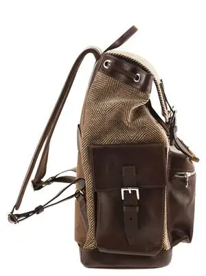 Brunello Cucinelli Herringbone-texture Backpack With Leather Trims