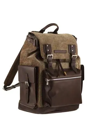 Brunello Cucinelli Herringbone-texture Backpack With Leather Trims