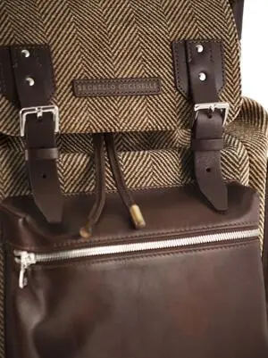 Brunello Cucinelli Herringbone-texture Backpack With Leather Trims