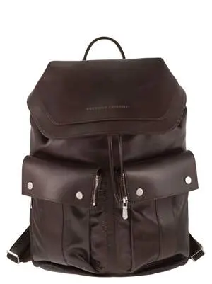 Brunello Cucinelli Leather Backpack With Utility Pockets - Red