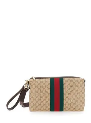 Gucci Beige Crossbody Bag With All-over Gg Motif And Web Detail In Fabric And Leather - Multicolor